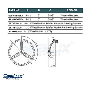 SeaLux 316 Stainless Steel Boat Steering Wheel 3-Spoke 15-1/2" Dia, with 5/8" -18 Nut and Turning Knob for Seastar and Verado