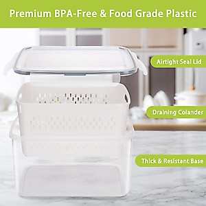 Moretoes 5pcs Fruit Containers for Fridge, Clear Berry Containers with Lid and Removable Colander Plastic Refrigerator Organizer for Food Fruits Lettuce Vegetables Berry Meat Kitchen Home