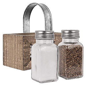 Autumn Alley Barn Door Rustic Salt and Pepper Shakers Set in Wood and Galvanized Caddy | Farmhouse Salt and Pepper Shakers For Rustic Kitchen Decor | Rustic Kitchen Accessory for your Country Kitchen