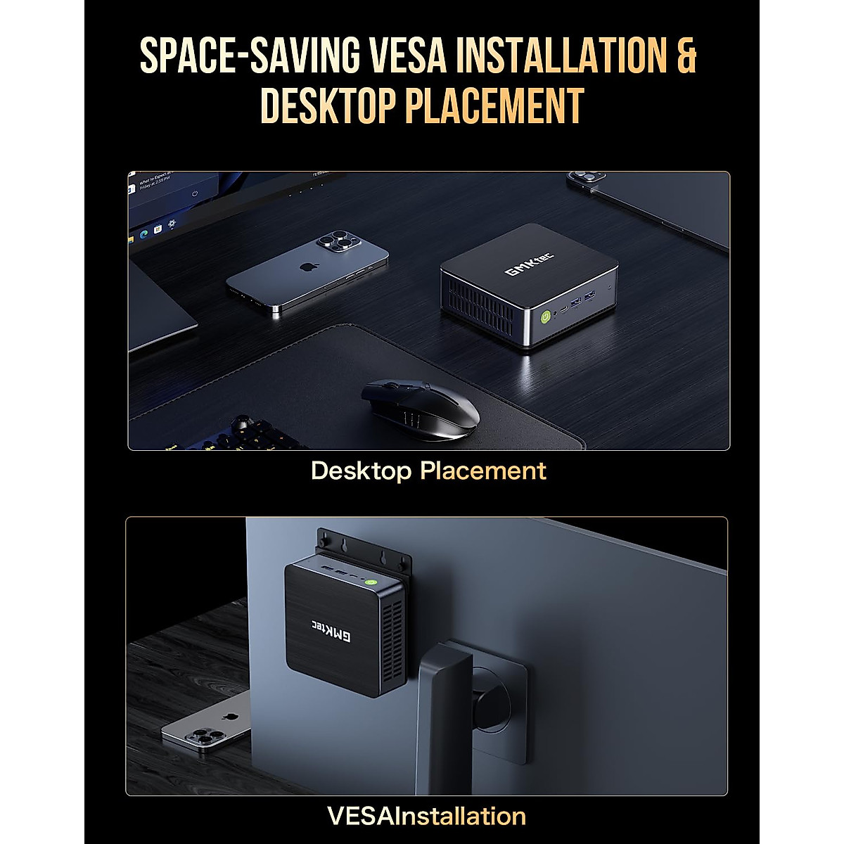 GMKtec K1 Mini Powerhouse Gaming Computer AMD Ryzen 7 6800H (8C/16T, 4.70Ghz), Mini Gaming PC 16GB DDR5+512GB M.2 2280 PCle SSD AMD Radeon 680M, Windows 11 Pro, WiFi 6, BT 5.2, DP, RJ45 2.5G