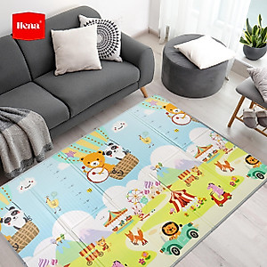 HENA Baby Play Mat - Foldable Playmats for Babies and Toddlers, Infants - Non-BPA, Odorless, Non-Slip, Waterproof XPE Foam Flooring with Storage Bag - Portable Floor Play Mat for Kids - 59x79 inches