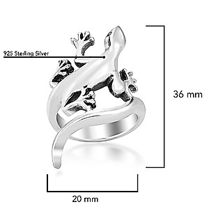 AeraVida Unique Long Tail Gecko-Lizard Wrap .925 Sterling Silver Ring,Adorable Wedding Rings For Women,Chic Comfort Fit Silver Rings for Women,Statement Fashion, 8 UK, Silver
