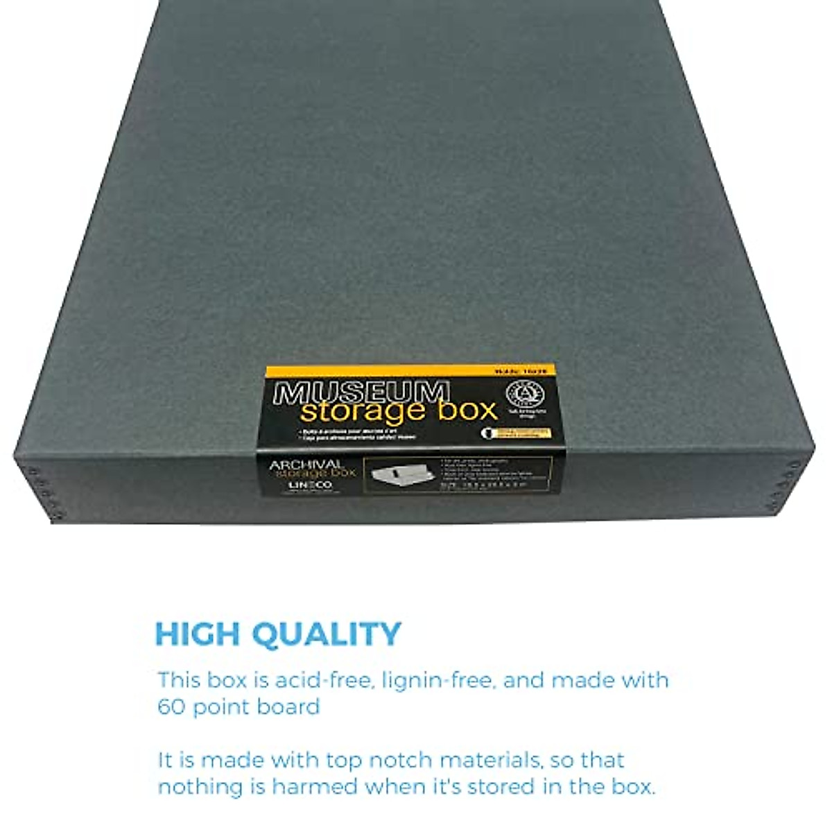 Lineco Acid Free Archival 16" x 20" Print Photo Storage Box with Metal Edge, Drop Front Design. Protect Store Photos, Documents, Crafts, Cards, Prints, DIY. Blue/Gray