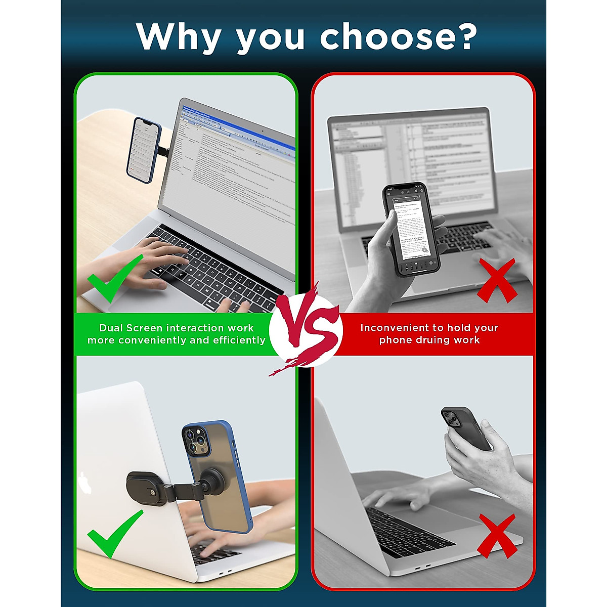 TOKARIGO Magnetic Phone Mount for Laptop and Car [Strong Magnet][Adjustable extendable Telescopic arm][360° Free Rotation] Holder Suitable Dashboard Screens Compatible Tesla Model 3/Y/X/S, Black