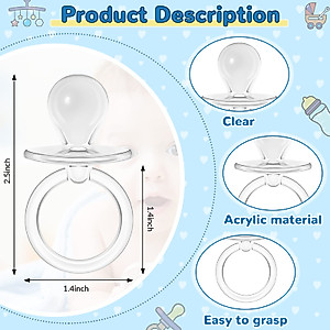 48 Pieces 2.5 Inch Acrylic Baby Pacifiers Baby Shower Favors Gender Reveal Party Decorations for DIY Baby Shower Birthday Party Favors (Clear)