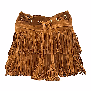 Heidi Bag Women's Fringed Bucket Purse Tassel Faux Suede Shoulder Bag Ring Top-Handle Crossbody Bag (brown)