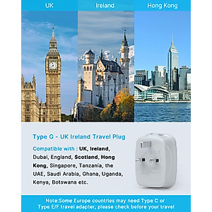 [3-Pack] UK Ireland Travel Plug Adapter, VINTAR International Power Adaptor with 1USB C, 2American Outlets and 3USB Ports, 6 in 1 Type G Plug Adapter