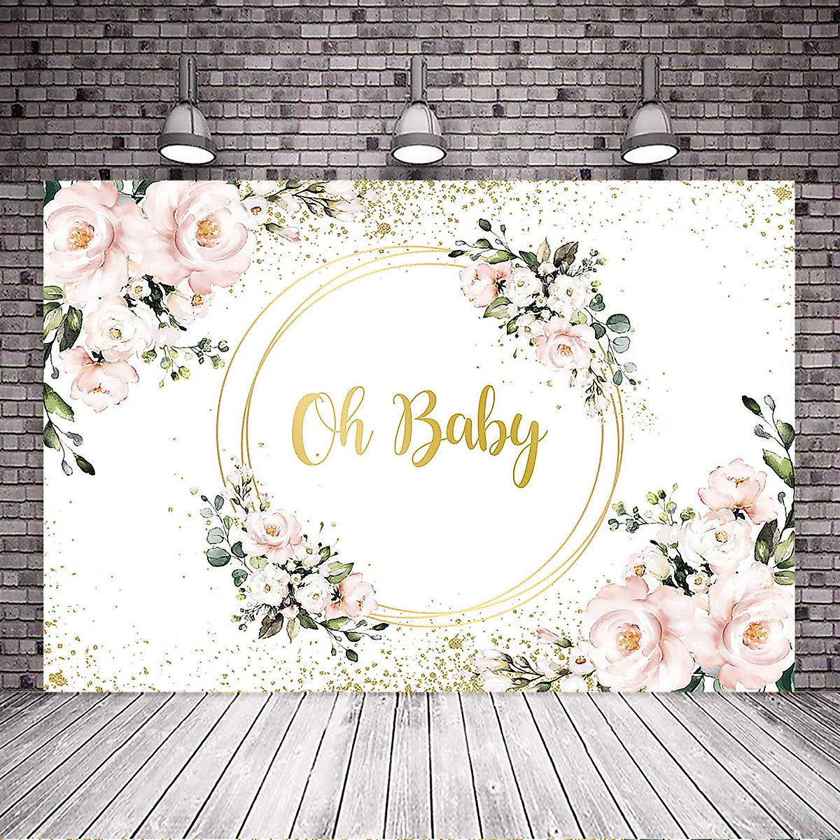 Avezano Blush Floral Baby Shower Backdrop Pink Flower Gold Dots Baby Shower Background Flowers Baby Shower Decorations for Girls (7x5)