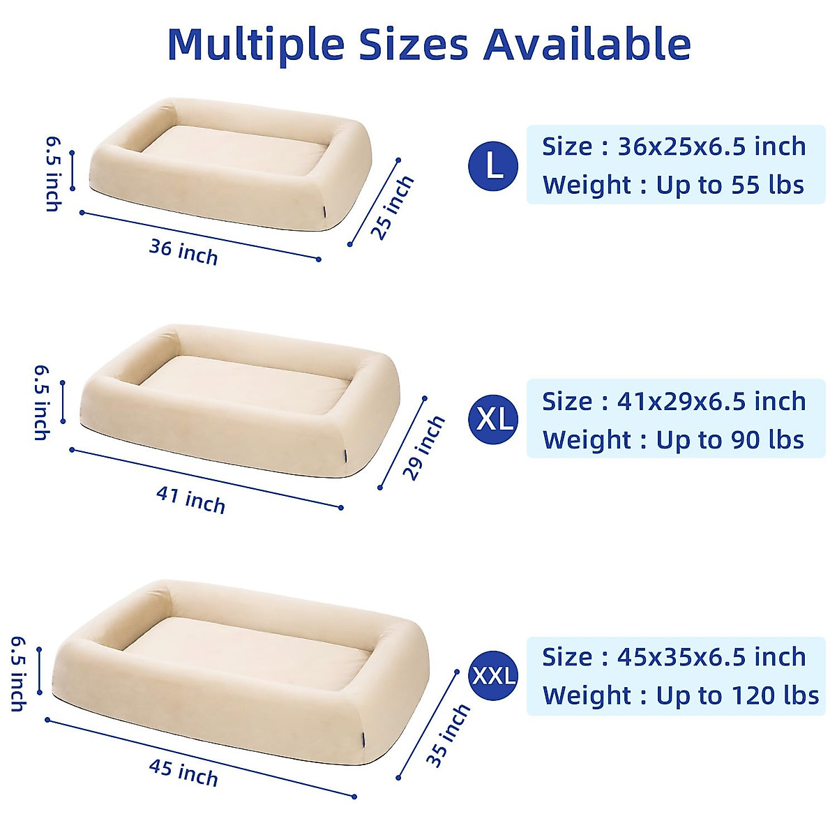 pettycare Orthopedic Dog Bed for Large Dogs Waterproof Pet Bed Soft Sofa with Two Fabrics Washable Removable Cover Egg Foam Support Anti-Slip Bottom Extra Head and Neck Support Sleeper,XL Beige