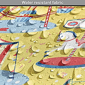 Ambesonne Circus Fabric by The Yard, Amusement Park Pattern with Ferris Wheel Popcorn Ice Cream Tent, Decorative Fabric for Upholstery and Home Accents, 1 Yard, Mustard Vermilion