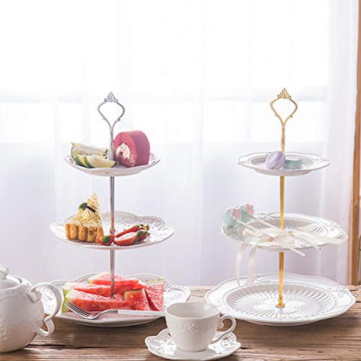 Bekith 2 Pack 3-Tier Porcelain Cupcake Stand, White Elegant Tiered Dessert Stand, Cakes Fruits Candy Pastry Buffet Serving Tray Platter for Tea Party Wedding Baby Shower Home Birthday