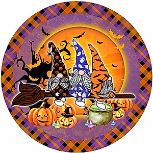 Round Metal Tin Sign Rustic Wall Decor Wall Plaque Halloween Wreath Sign, gnome Wreath Sign,Suitable for Home Garden Kitchen Bar Cafe Restaurant Garage Wall Decor Retro Vintage 12x12 Inch