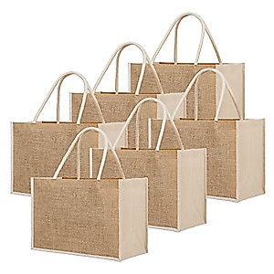 TOPTIE 6 PCS Jute Tote Bags Reusable Burlap Grocery Shopping Bags Bridesmaid Wedding Gift Bag