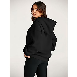 EFAN Womens Crewneck Oversized Sweatshirts Pullover Hoodies Long Sleeve Fleece Sweaters With Pockets Fall Fashion Winter Outfits Y2k Clothes 2023 Teen Girls Clothing Black