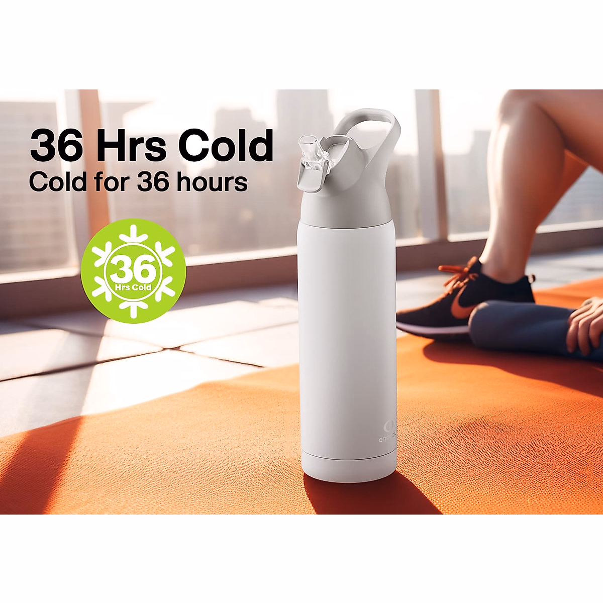 ENCOOL Insulated Stainless Steel Water Bottle with Straw and Carry Loop, Double Wall Cold for 36 Hours, Tritan Leak Proof Lid for Sports, Travel, 24 oz, Snowflake