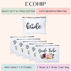 ECOHIP 6 Pack Bride Tribe Makeup Bag Bridesmaid Proposal Gifts Bridal Shower Party Bachelorette