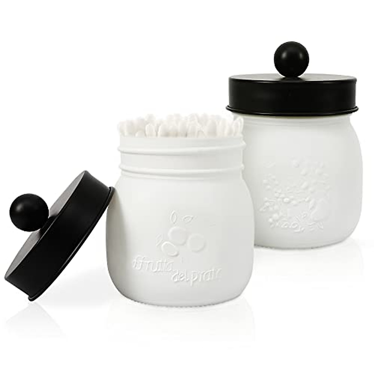 builightto White Glass Bathroom Apothecary Holder with lid,2 Pack Bathroom Canisters for Bath Salts,Mason Soap Dispenser,Apothecary Jars Set,Cotton Ball Cotton Swab Holder,Makeup,Toothbrush Holder