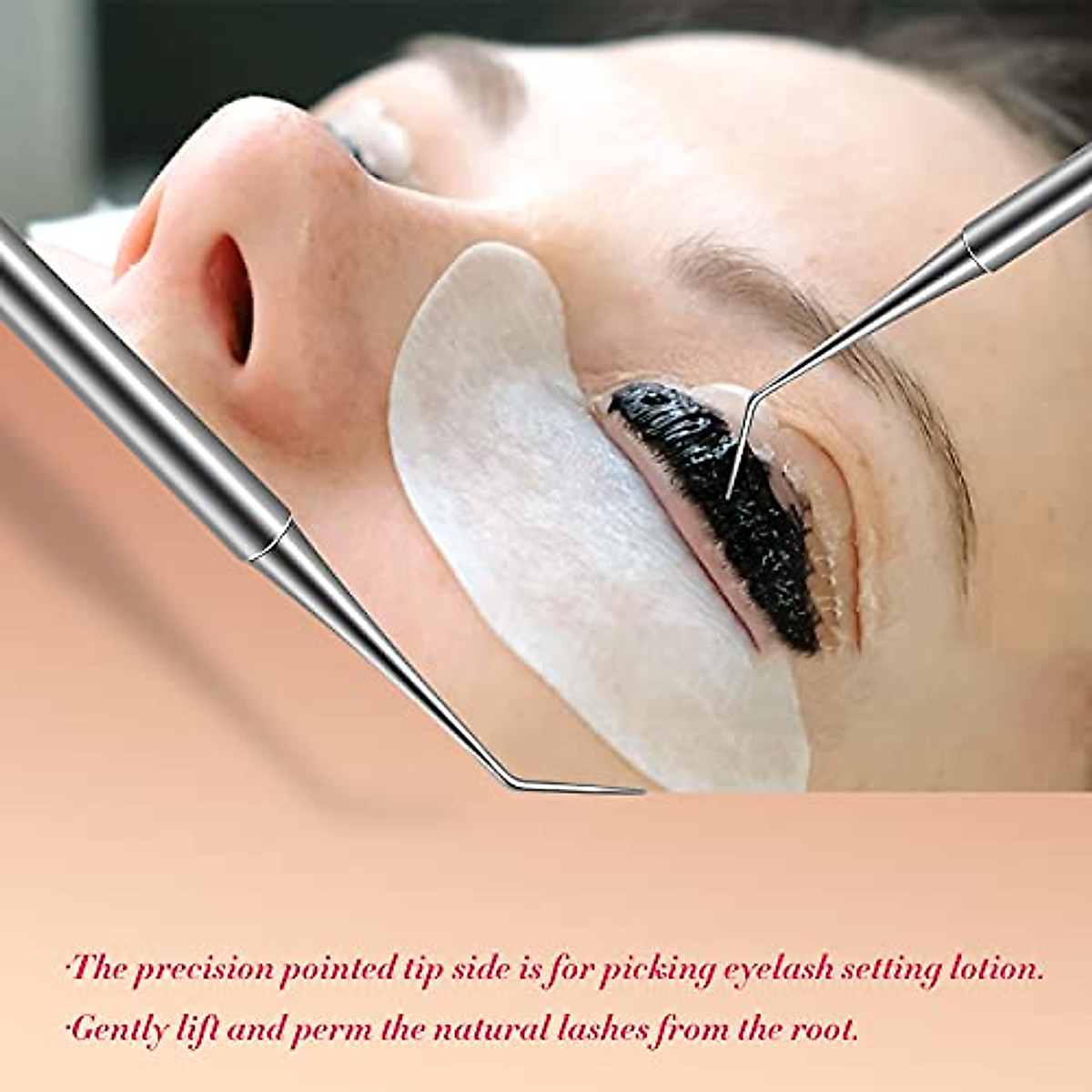 FVION 2 in 1 Eye Lash Lift Tool – Stainless Steel Eyelash Separator Tool for Eyelash Eyebrow Perming Tinting, Metal Lash Lift Rods Tools for Curling Extensions, Precision Lash Comb - Silver