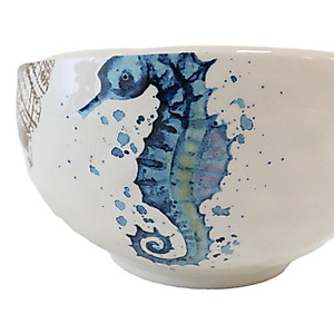 Ebros Nautical Marine Coastal Sea Life Blue And White Seahorse Ceramic Dinnerware For Beach Party Hosting Kitchen And Dining Earthenware Serveware (Large Pasta Noodles Salad Soup Serving Bowl 95oz)