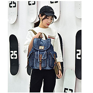 K-mover Women's And Girl's Denim Backpack School Bag Travel Bag Shoulder Bag (Blue)