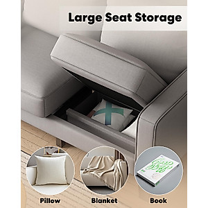 Small Modern Loveseat Couch Sofa - Fabric Upholstered 2 Seat Sofa, Solid Wood Leg, Ultra Thick Cushion, Seats Storage, Compact Small Space Furniture, Living Room, Apartment, Light Gray