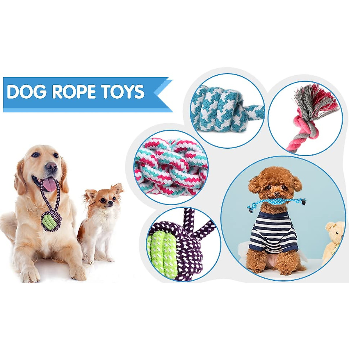 Derong Puppy Toys for Small Dogs, Teething Toys for Puppies,Cute Dog Toys for Small Dogs,Durable Chew Toys for Puppies,100% Natural Cotton Rope Chew Toys,Non-Toxic and Safe(7 Pack)