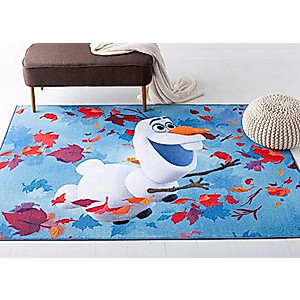SAFAVIEH Machine Washable Slip Resistant Collection 6' 7" x 9' Blue/Orange Inspired by Disney's Frozen II - Olaf Kids Bedroom Nursery Playroom Area Rug