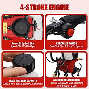 Garden Tiller/Cultivator 63CC 4-Stroke Gas Powered Hand Rotary Front Tine Tiller Rototiller Garden Tool Cordless, Gear Drive Transmission, Adjustable Tilling Depth