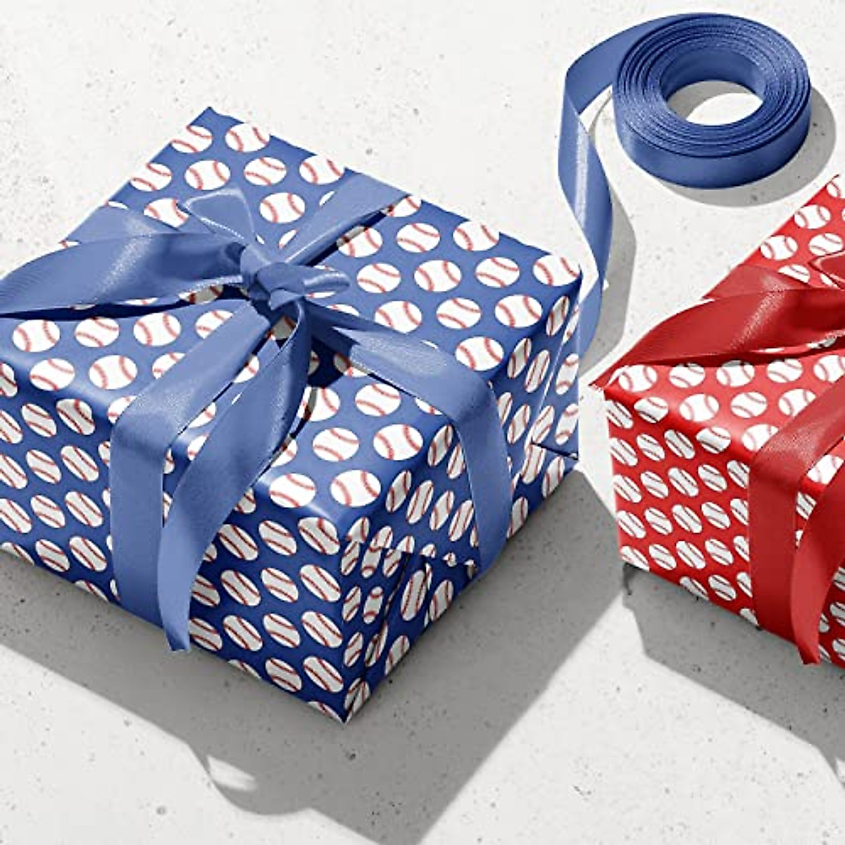 FIEHALA Flat Wrapping Paper Sheets - 12 Sheets with 4 Baseball Patterns - Pre cut & Folded Flat Design (20 inch × 27.5 inch per sheet)