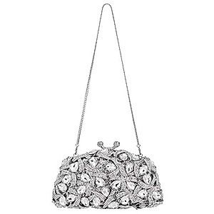 MOSSMON Luxury Crystal Clutch Rhinestones Evening Bag (Silver)