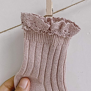 Ashmyova Baby Girls Vintage Ankel Lace Socks Toddler Ruffles Casual Dress Socks 6 Pack Size 6-24Months