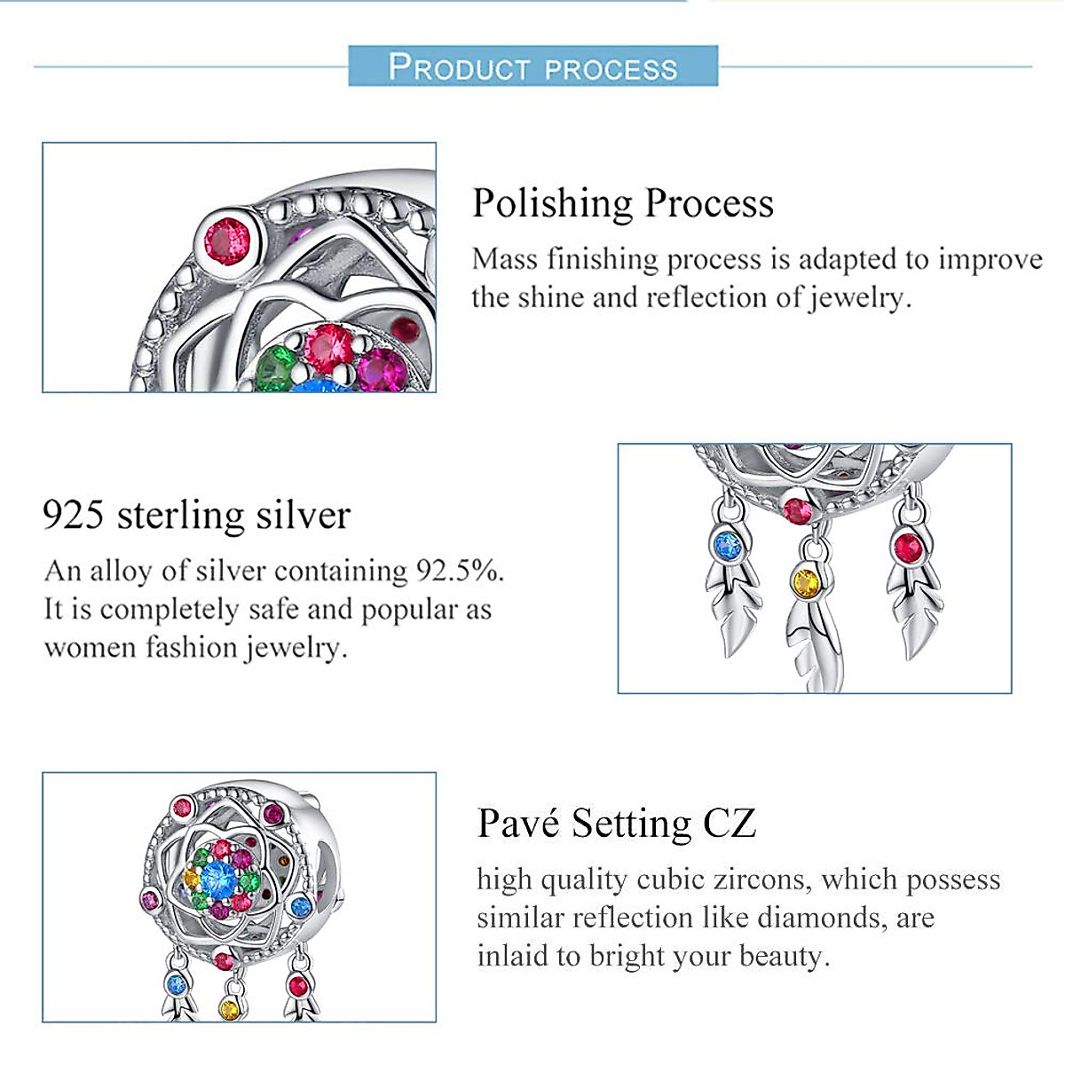 FOREVER QUEEN Dream Catcher Charm fit Charms Bracelet 925 Sterling Silver Feathers Tassel Bead Charm with Colorful Stones Pendant for European Bracelets Necklace