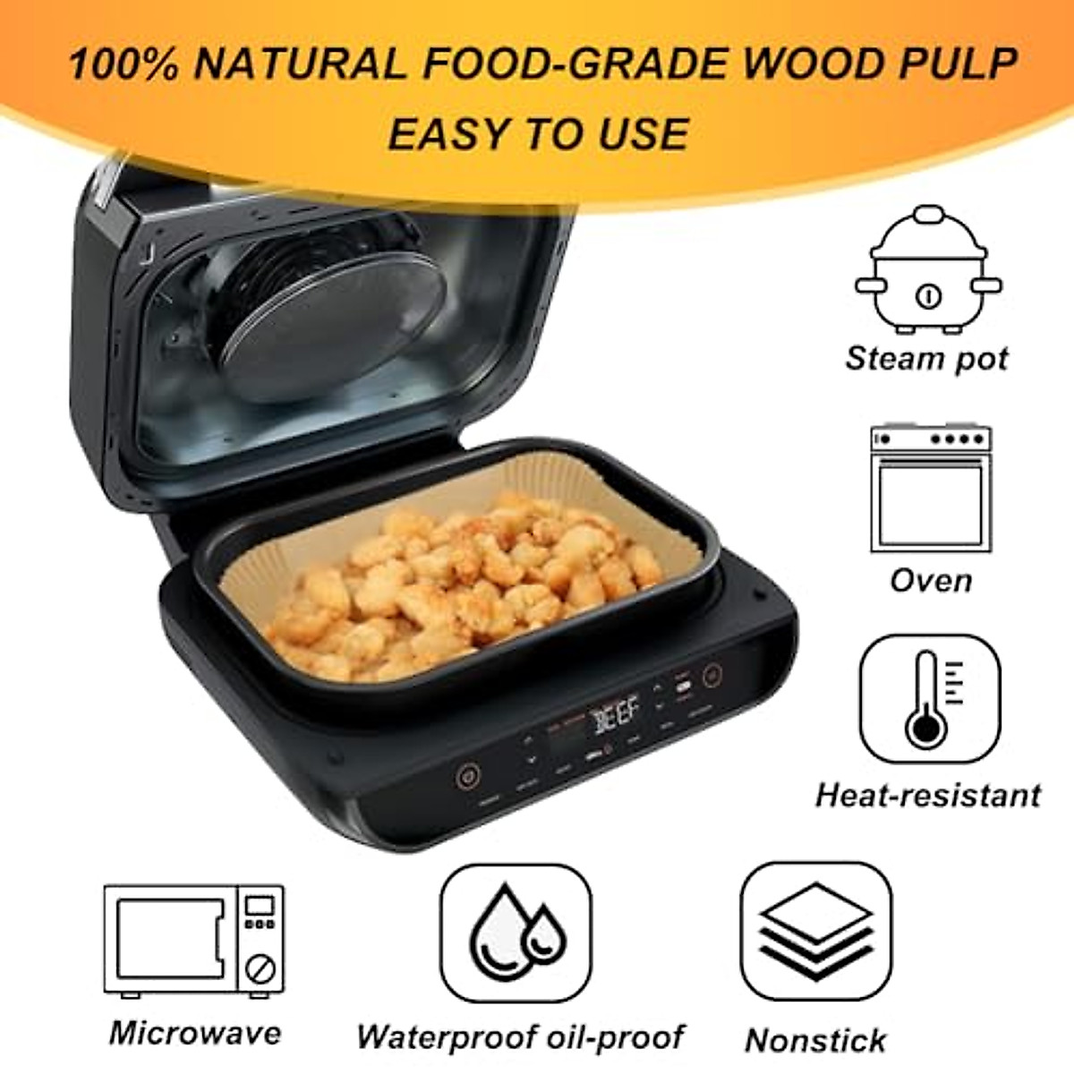 BYKITCHEN Air Fryer Liners for Ninja FG551/DG551/IG651 Foodi Smart XL Indoor Grill, Set of 100, Rectangle Air Fryer Parchment Paper Liners for Ninja XL Grill Air Fryer, Ninja Foodi Grill Accessories