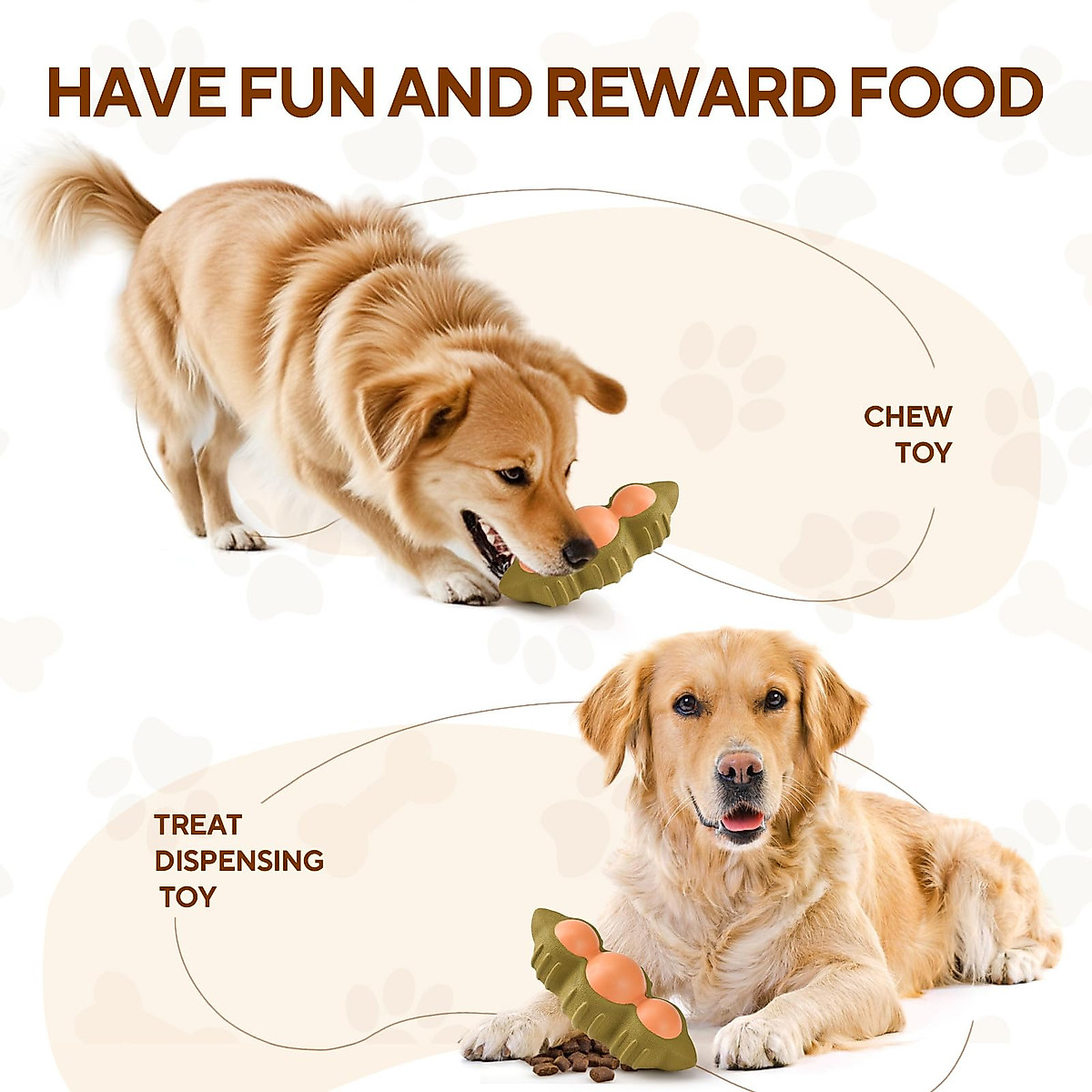 LIFLIX Interactive Treat Dispensing Dog Toy, Durable Rubber Dog Enrichment Toys, Teeth Cleaning Dog Puzzle Chew Toy for Small Medium Large Dogs, Green Soybean Shape