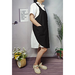Cotton Cross Back Aprons Solid Color Cooking Kitchen Garden Smock for Women Girls with Pockets (Black, 37Wx 32L)