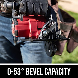 SKIL 2x20V PWR CORE 20 Brushless 7-1/4” Rear Handle Circular Saw Kit Includes Two 5.0Ah Batteries and Dual Port Auto PWR Jump Charger-CR5429B-20, Red