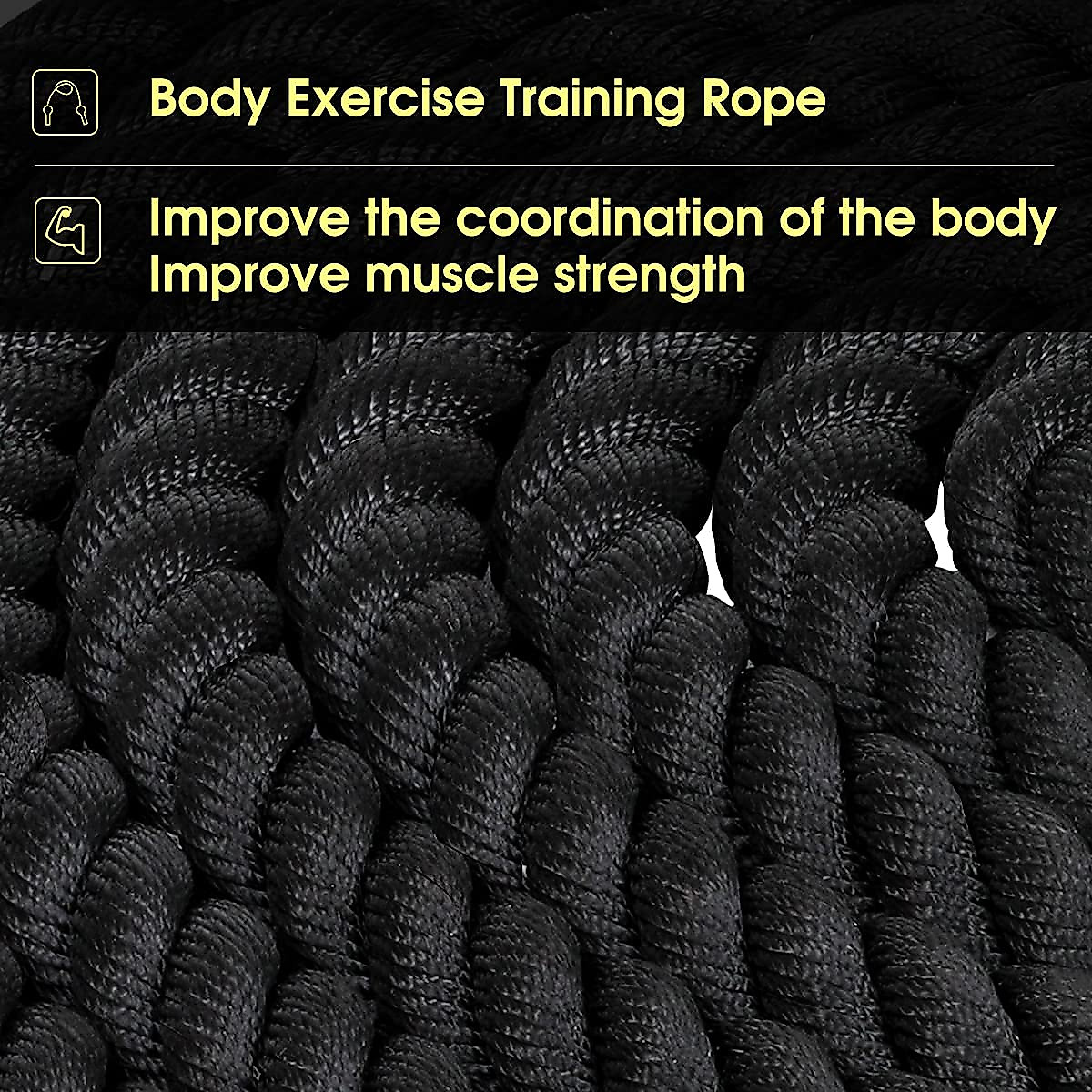 Max4out Battle Ropes 1.5 inch 30 ft - Polyester Workout Rope Heavy for Home Body Workouts Building Muscle, Gray Black
