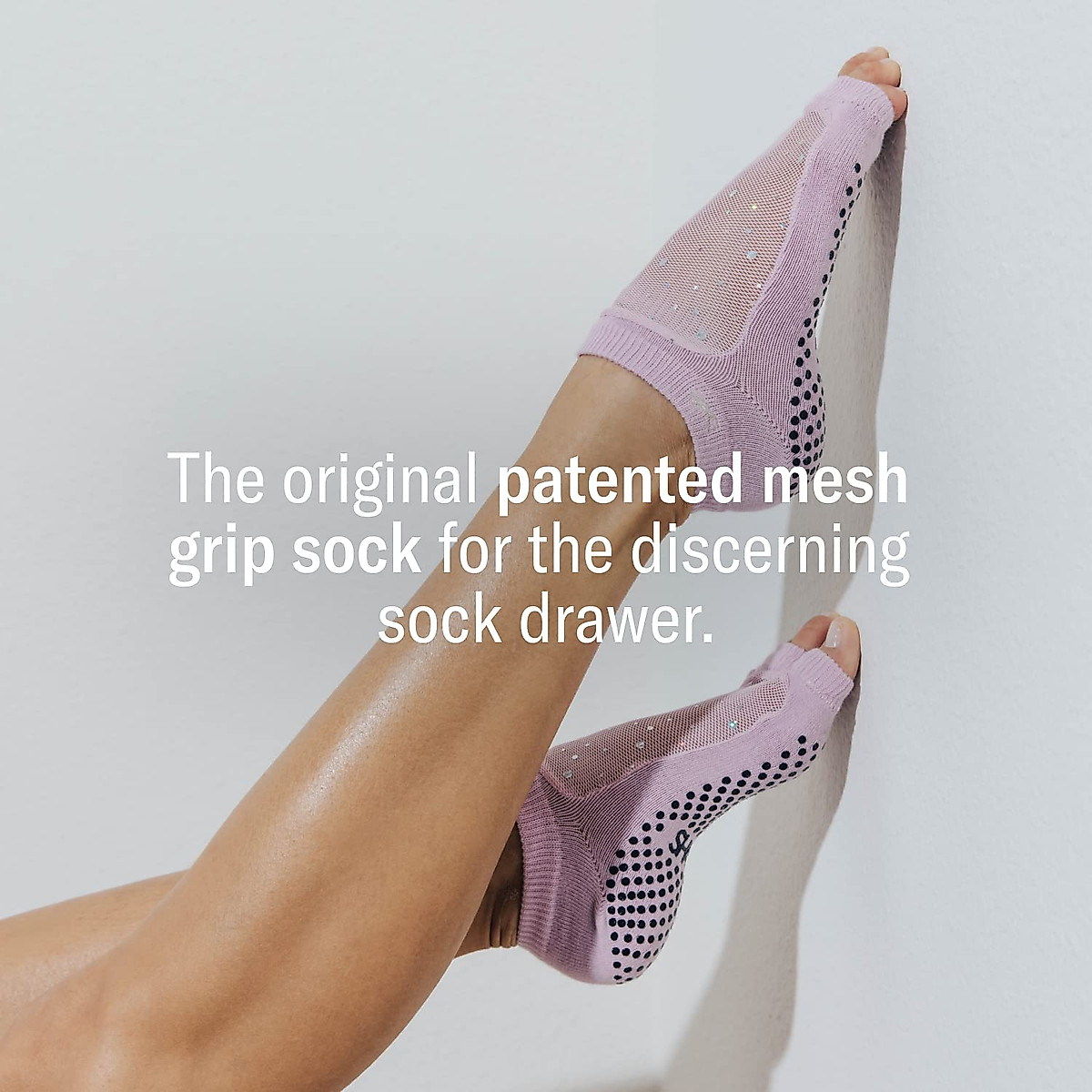 Shashi Charcoal Glitter Mesh Non Slip Ergonomic Socks Pilates Barre Ballet Yoga Dance, Small, 5.5-7.5