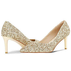 Modatope Women's Gold Pumps High Heels Closed Pointed Toe Stiletto Heeled Sexy Wedding Dressy Slip On Shoes for Bride Size 6.5