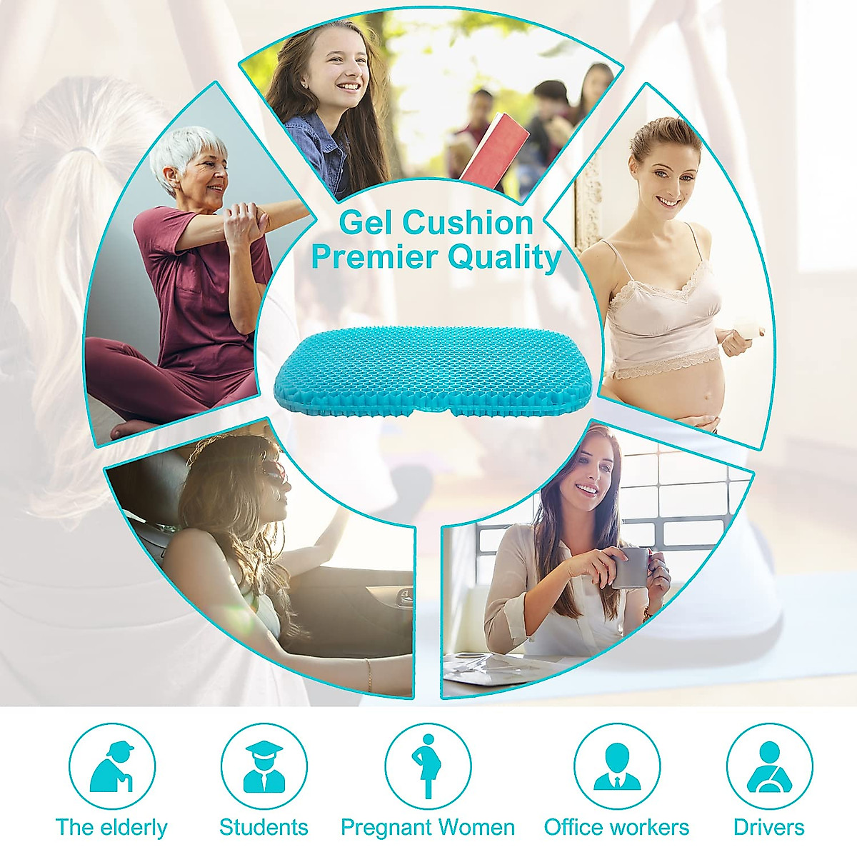 Gel Seat Cushion for Office Chair, Office Chair Cushion for Butt, Enhanced Double Honeycomb Seat Cushion, Help in Relieving Back Pain & Sciatica Pain, Non-Slip Cushion for The Car, Office, Wheelchair