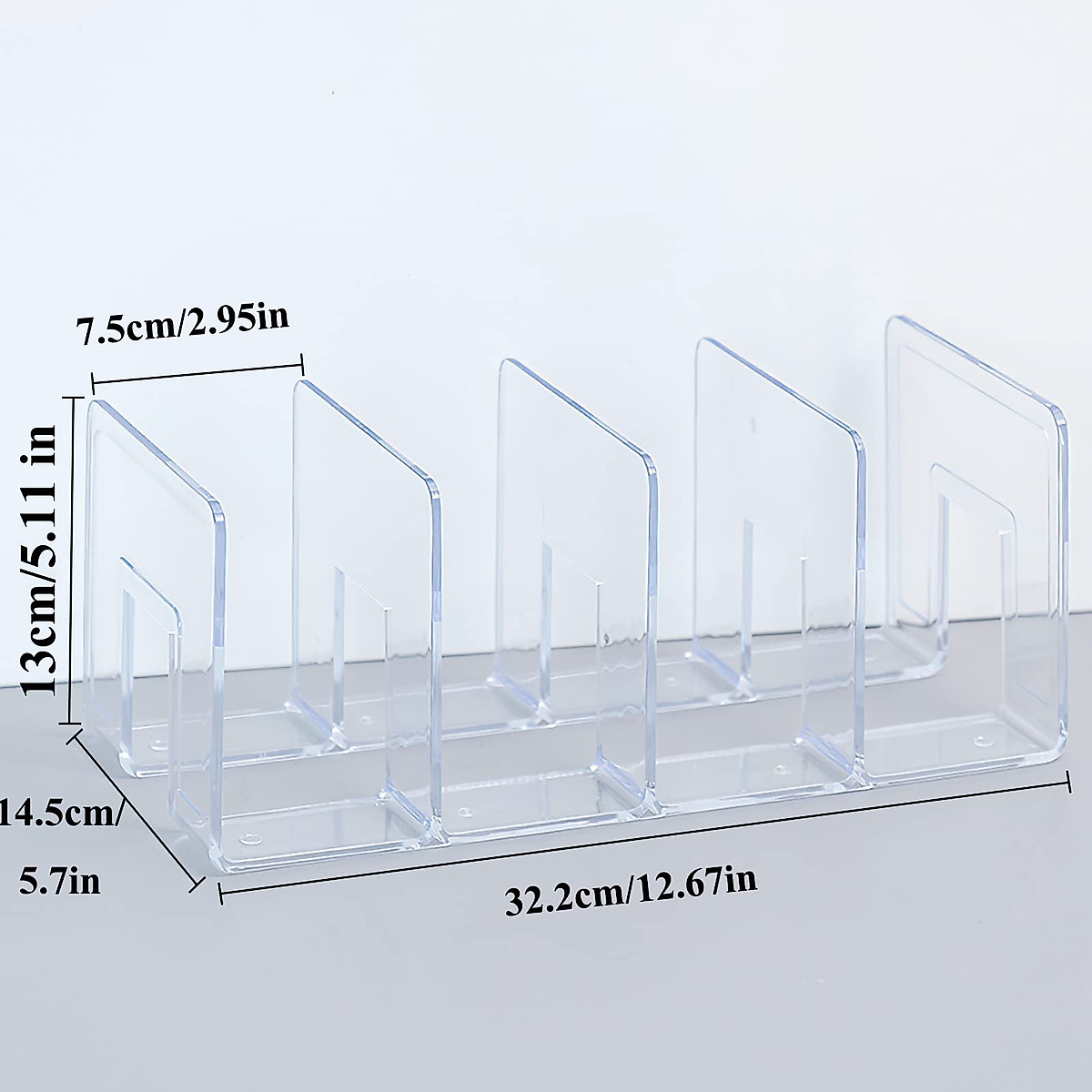 Marte Vanci Clear Acrylic File Sorter, Sturdy Desk File Organizer Shelf Book Holder Purse Handbag Clutch Divider File Folder Rack for Letter Cookbooks Home Office Kitchen Supplies 4 Sections (2 Pcs)