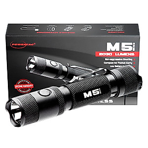 PowerTac M5 GEN3 - The Crescent Wrench of Tactical LED Rechargeable Flashlights. Intense 2030 Lumens, 330M Throw with Ample Fill for Closer Distances, Enhanced Magnetic Charging