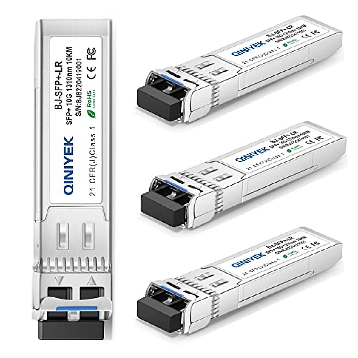 QINIYEK 4Pack 10GBase-LR SFP+ Transceiver, 10G Singlemode SFP+ Duplex LC Module,Compatible for Cisco SFP-10G-LR, Ubiquiti UF-SM-10G,Meraki, Mikrotik, Supermicro, Netgear,SMF,1310nm,10km,DDM