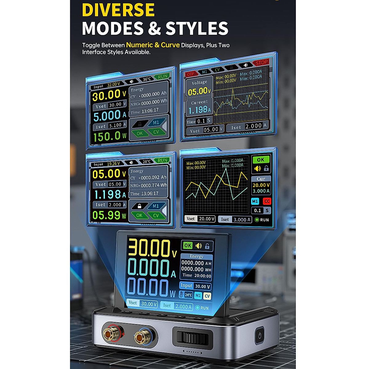 DPS-150 DC Power Supply Variable, 30V 5A Adjustable DC CNC Power Supply, PC Programmable Switching Power Supply with 2.8 Inch HD IPS Color Screen, Support PD and QC Fast Charging