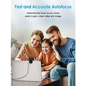 MOSONTH Webcam with Microphone, 60FPS Autofocus Computer Camera with 3 Light Colors, Web Camera with Built-in Privacy Cover, Tripod, Streaming Webcam for Conferencing, Teaching