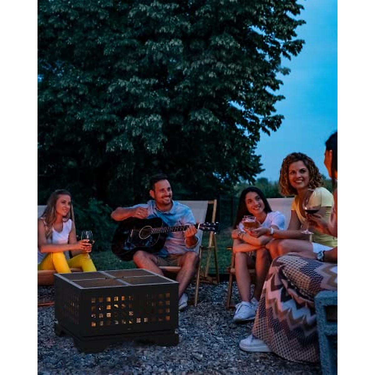 Square Fire Pit Wood Burning [Fast Heating] [Easy Assembling] [Large Flame] 21.7 Inch Outdoor Firepit with Spark Screen for Patio Garden Camping Picnic Bonfire