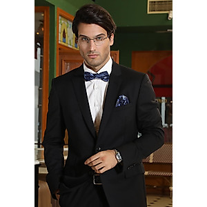 Bow Ties for Men Blue Pre-tied Black Paisley Bow Ties and Pocket Square Set Formal Men's Floral Classic Bowties for Wedding Party