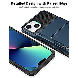 TITACUTE for iPhone 13 Case Wallet 5 Credit Card Holder Flip Cover Design ID Slot Back Pocket Dual Layer Armor Scratch Resistant Hard Shell Hybrid Protective Bumper for iPhone 13 6.1 Navy Blue