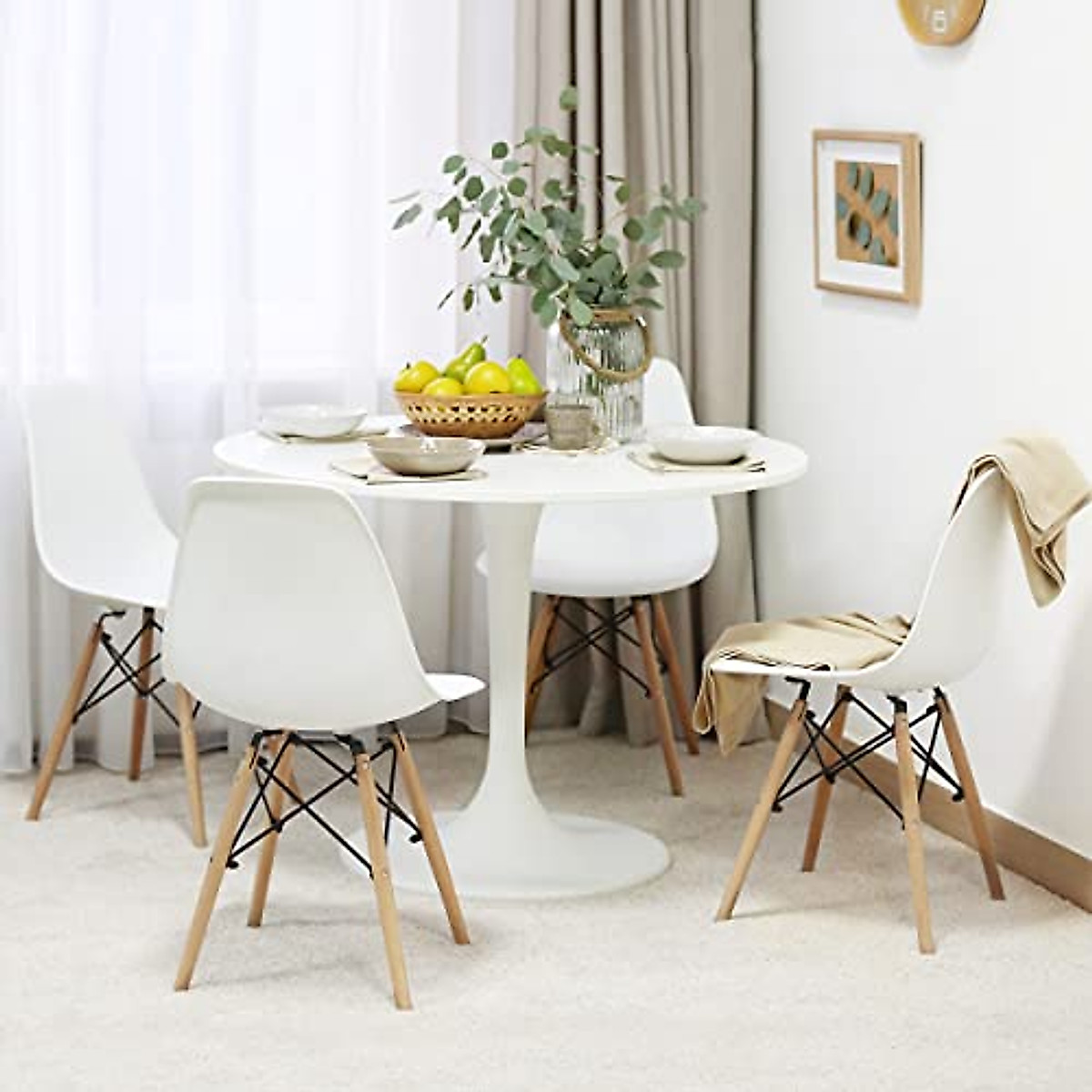 ZenStyle Set of 4 Dining Chairs Modern Style Diner Chairs, Mid-Century Shell Lounge Plastic Side Chair DSW Chair for Kitchen, Dinning Room, Living Room, Bedroom, White