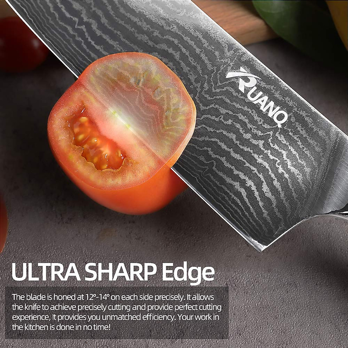 RuanQ Pro Chef Knife, 8 Inchs Kitchen Knife, German Special High Carbon Alloy Steel, Ergonomic Precious Rosewood Handle, Ultra Sharp